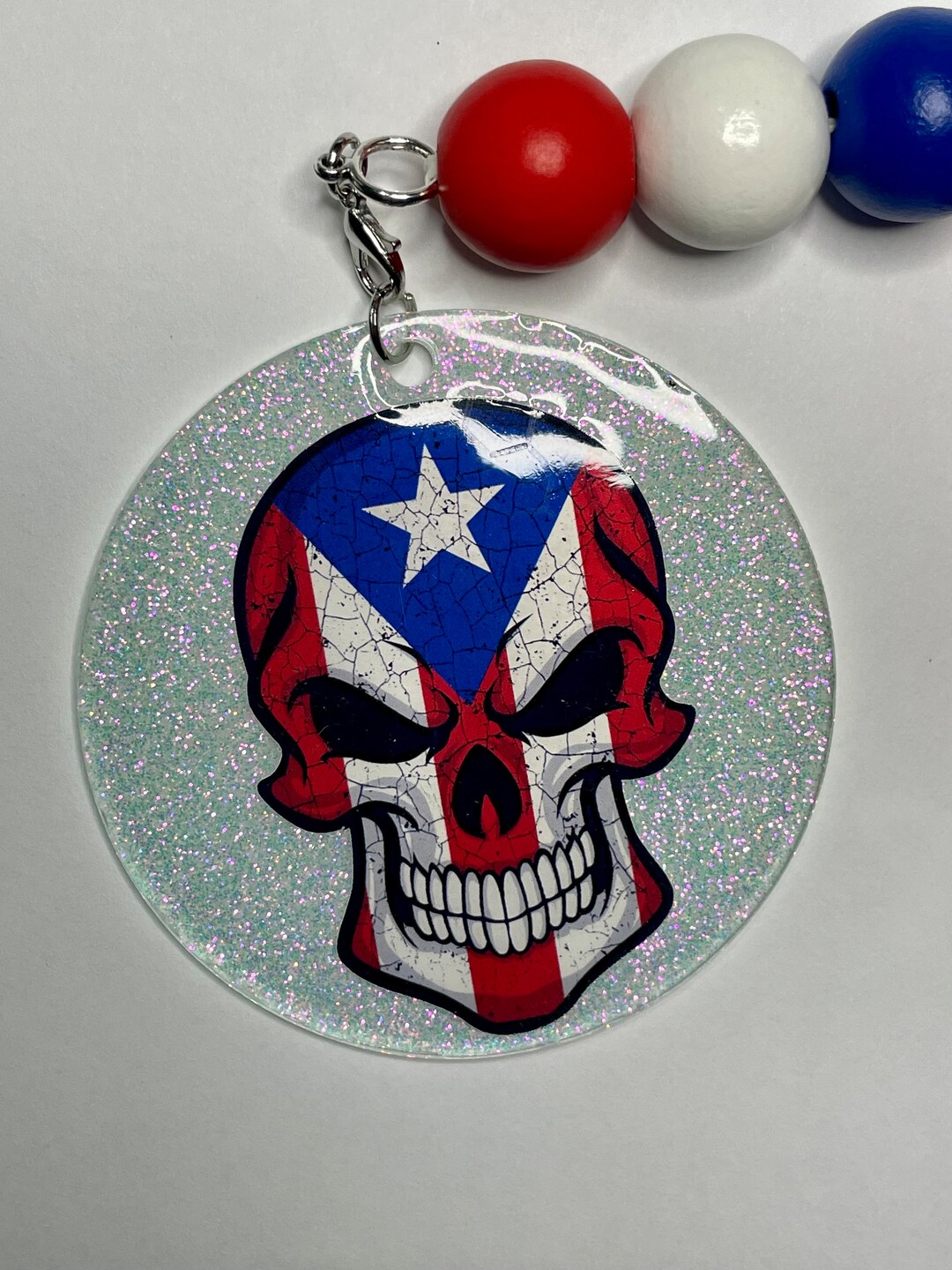 Puerto Rico Flag Skull Car Charm, Acrylic Glitter Decor - Etsy