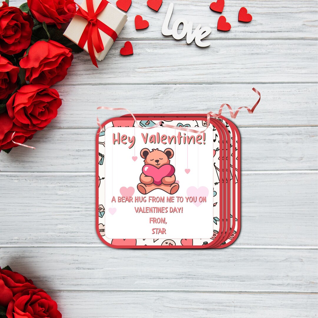 Bear Hug Valentine's Day Gift Tags, 3x3 Glossy Favor Tags - Etsy