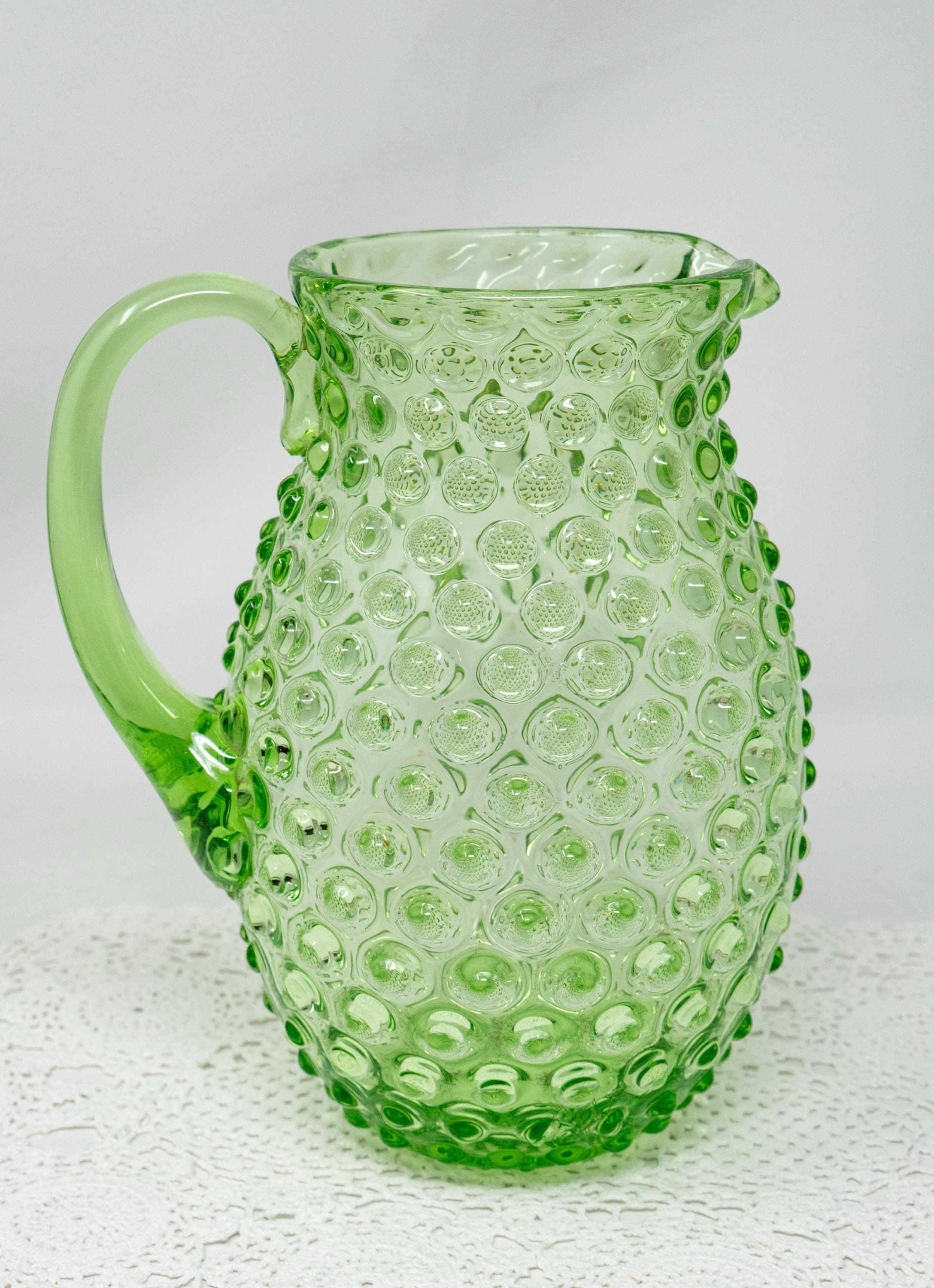 Vintage Green Glass Hobnail Water Pitcher, 8.5" Height - Etsy
