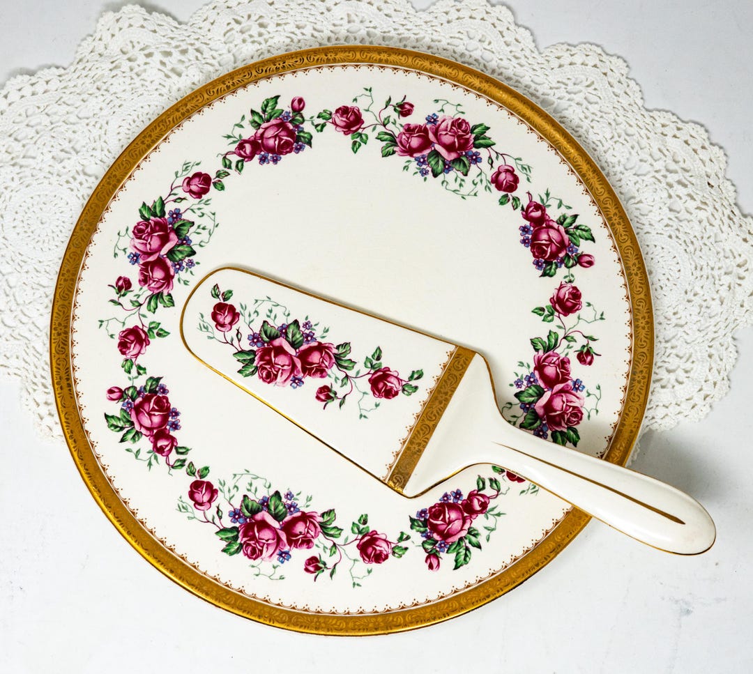 Vintage Royal Tudor Ware Cake Plate With Server: Rose Floral Dinnerware ...