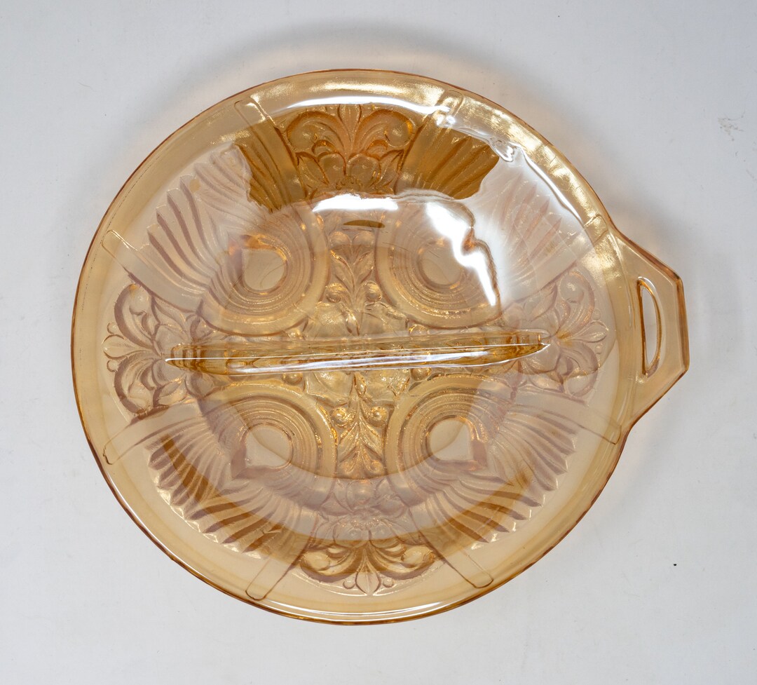 Indiana Marigold Carnival Glass Two-sectioned Four-legged Relish Dish ...