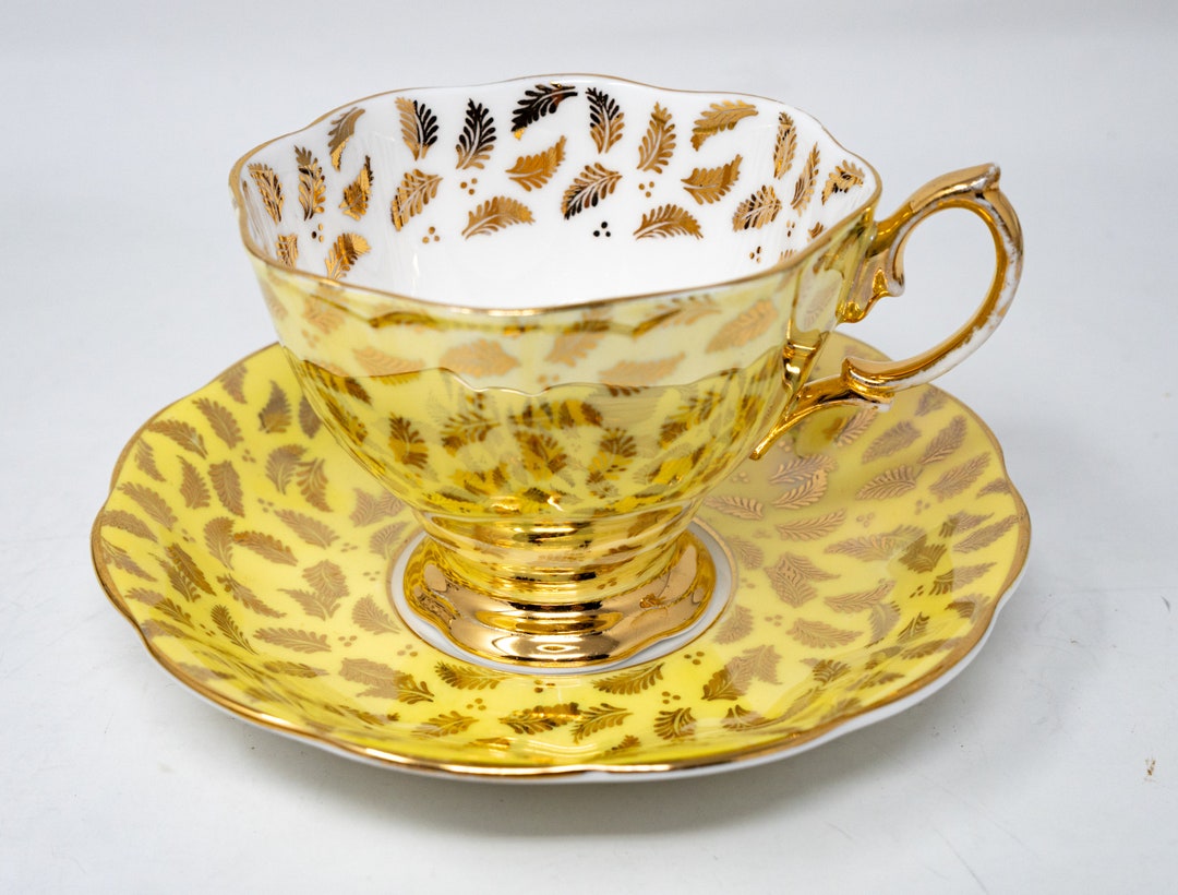 Royal Albert Golden Teacup and Saucer Set, Feather / Fern Chintz ...