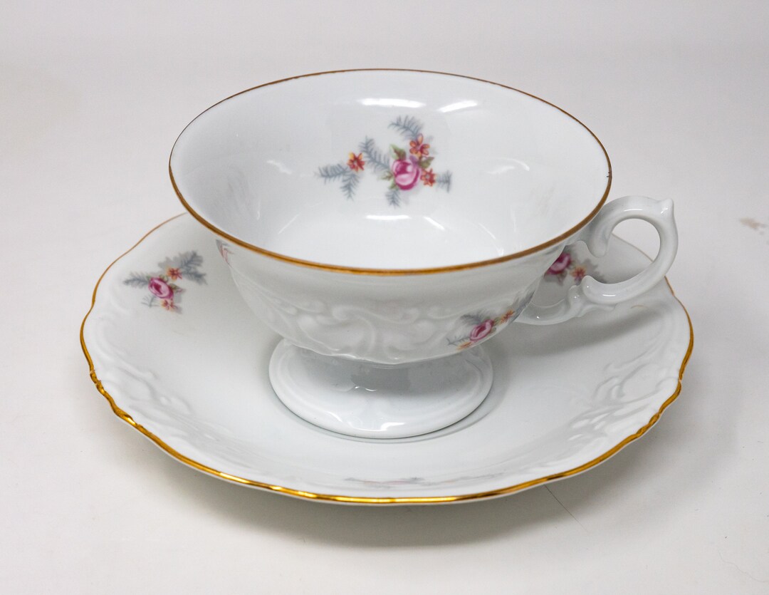 Wawel Embossed Teacup and Saucer Set Decorated With Flowers, Vintage ...
