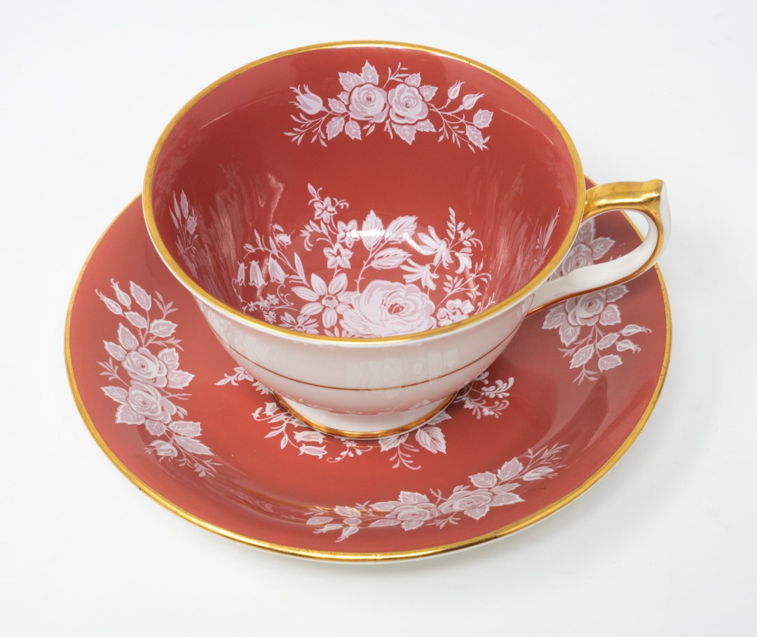 Aynsley Fire Brick Teacup and Saucer Set Vintage Bone China - Etsy