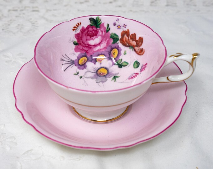 Paragon Pink Teacup and Saucer Set, Double Warrant, Flower Arrangement ...