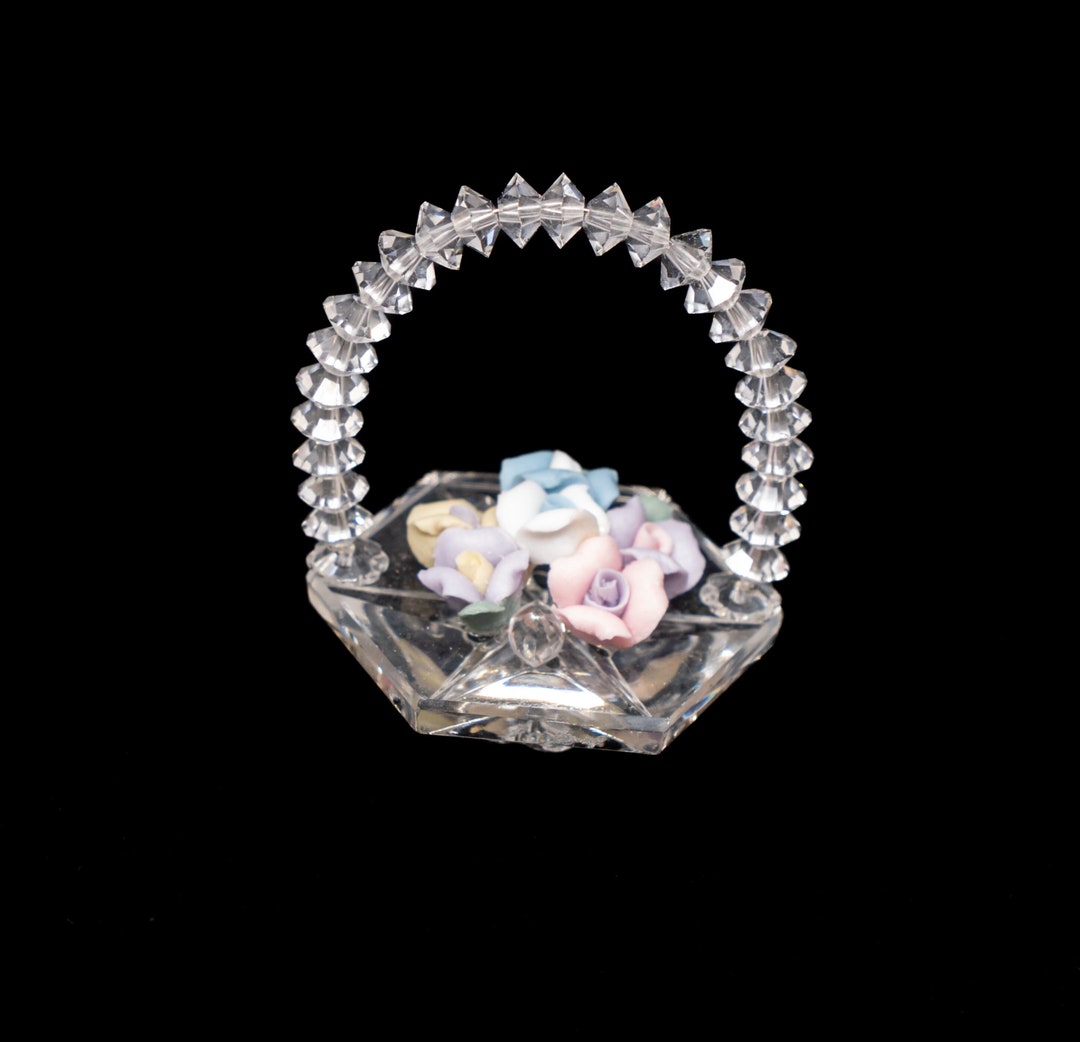 Tiny Crystal Basket With Porcelain Flowers Inlet Made by Auralim ...