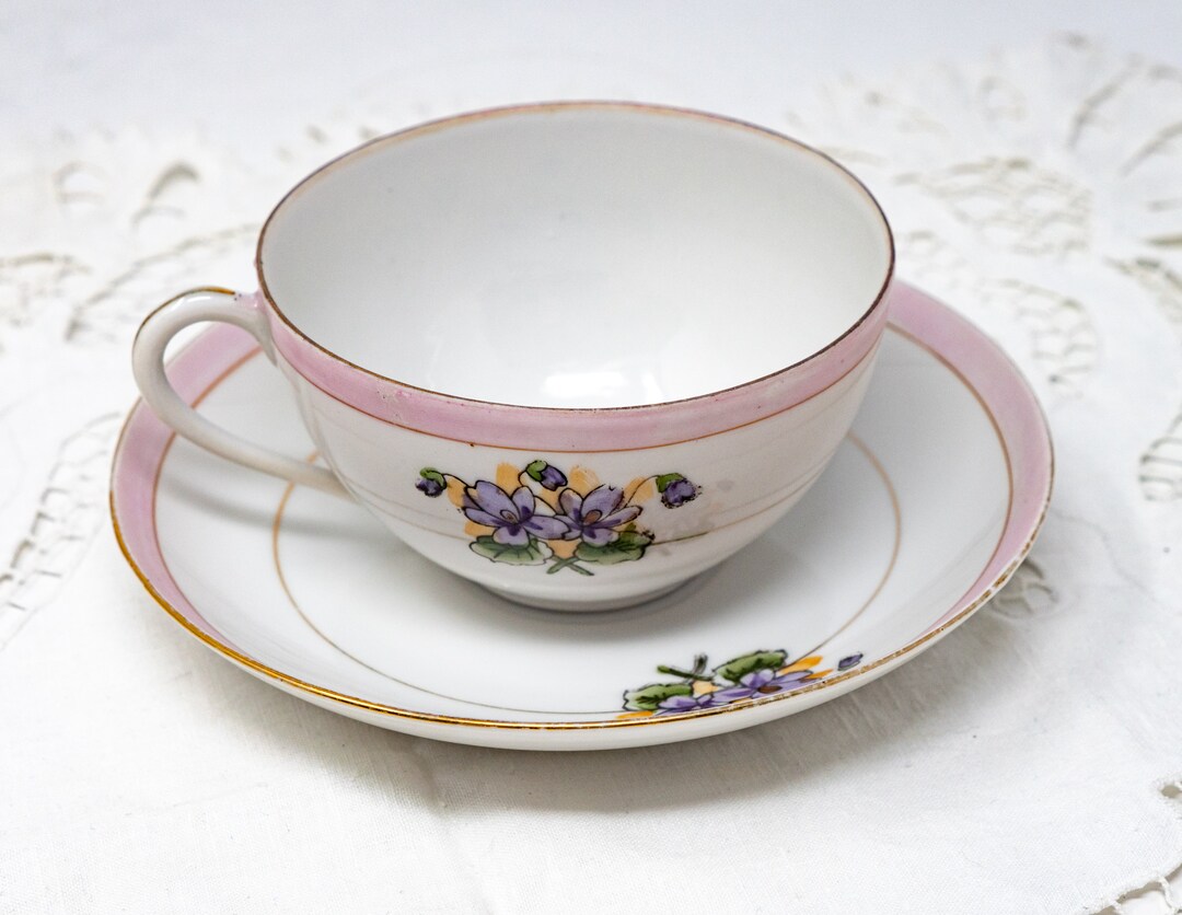 Nippon Hand-painted Egg-shell Teacup and Saucer Set, Vintage Bone China ...