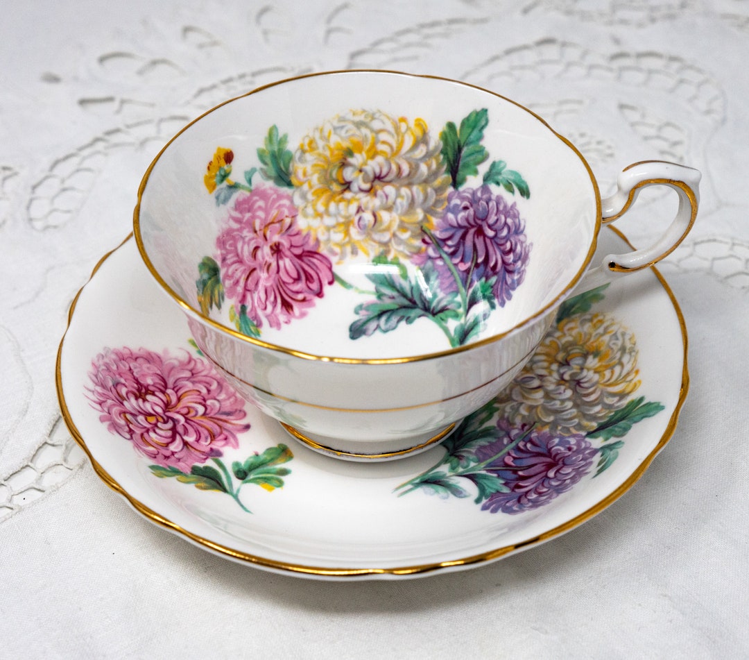 Paragon Mums Teacup and Saucer Set, C.1960s, Chrysanthemum Arrangement ...