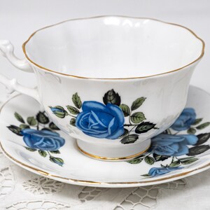 Royal Albert Blue Rose Teacup and Saucer Set, Widemouth, Vintage Bone ...