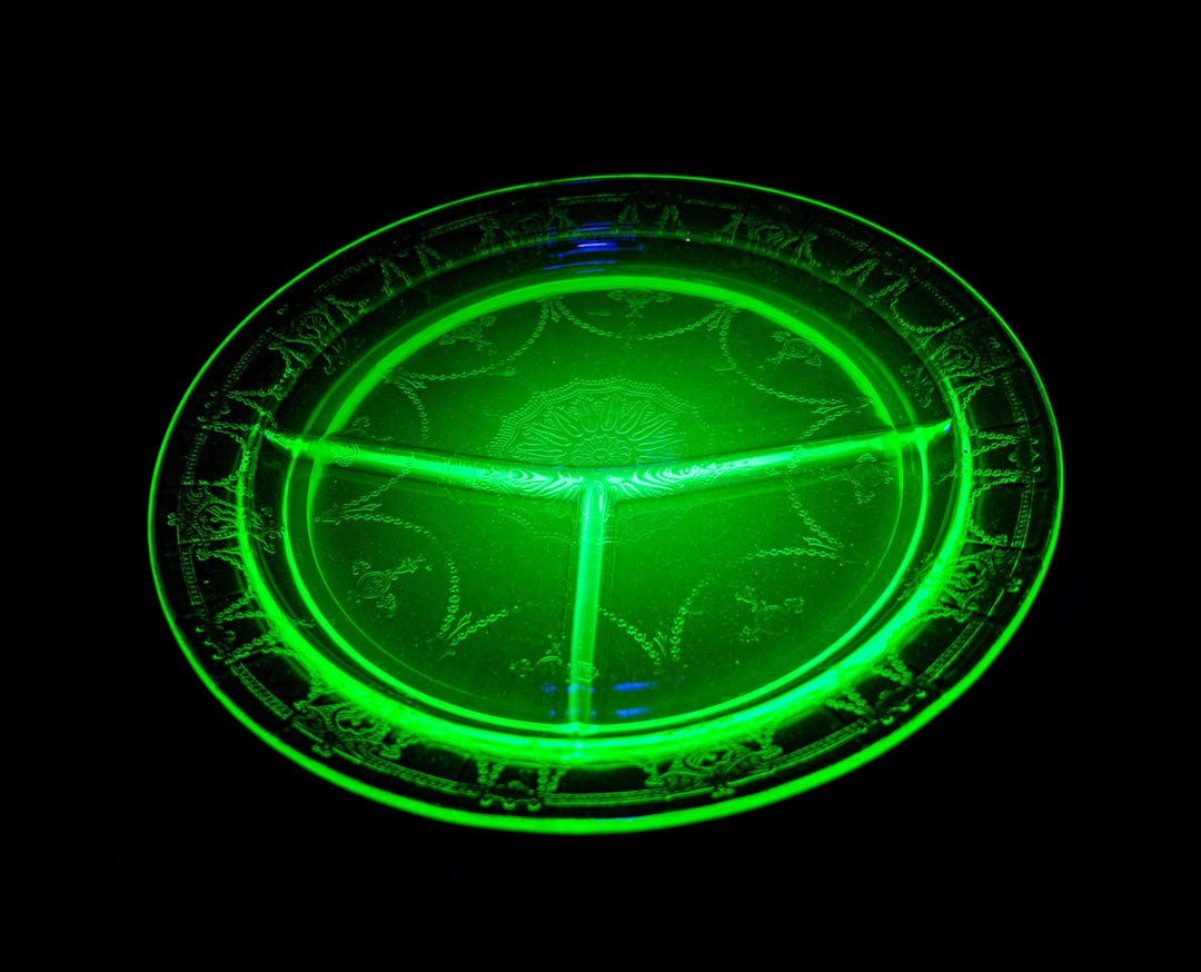 Uranium Green Glass 3-section Serving Dish, Cameo Depression Glass ...