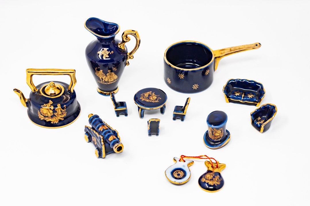 Selection of Vintage Limoges Porcelain Miniatures, France, Cobalt Blue ...