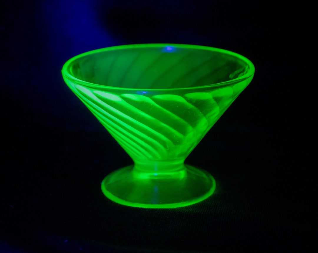 Vintage Uranium Green Glass, Sherbet Glass, Spiral Form, Depression ...