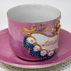 Antique German Teacup and Saucer, Pink Lusterware, "amistad", Victorian Cup, Antique Dinnerware ...