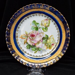 IPF Cobalt Blue Hand-painted Plate, Flower Arrangement With Roses ...