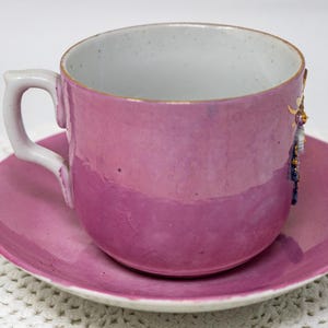 Antique German Teacup and Saucer, Pink Lusterware, "amistad", Victorian Cup, Antique Dinnerware ...