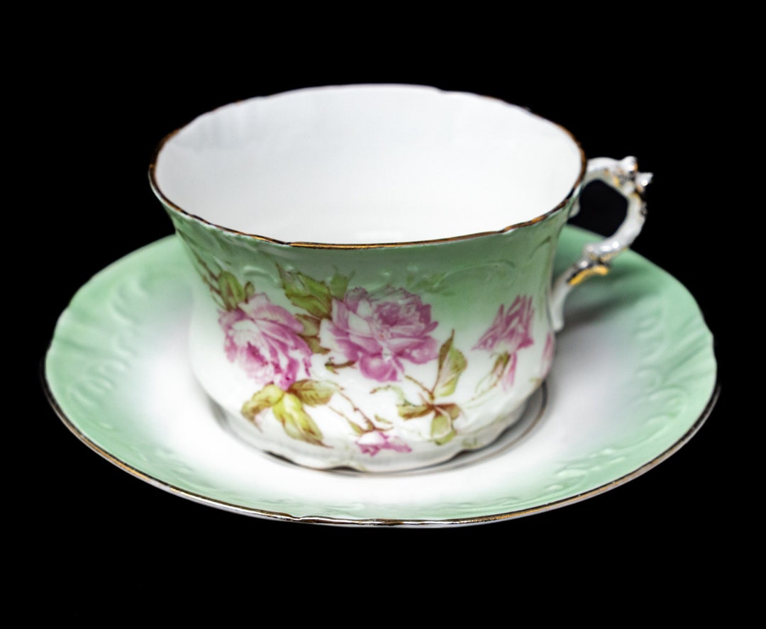 Antique Weimar Hand-painted Teacup and Saucer Set, C.1848-1933, Pale ...
