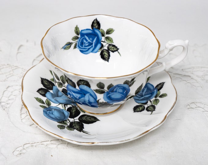 Royal Albert Blue Rose Teacup and Saucer Set, Widemouth, Vintage Bone ...