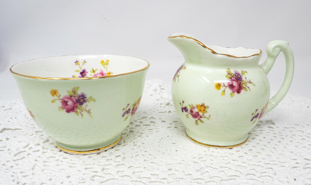 Foley Small Creamer and Sugar Bowl Set in Light/pale Green, Vintage ...