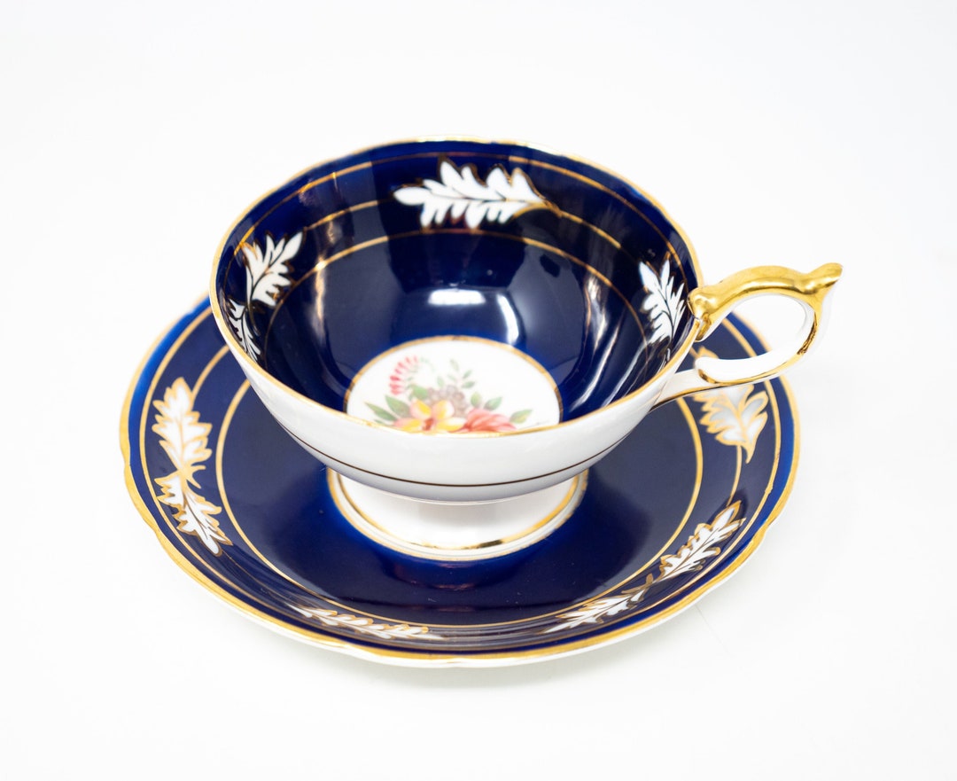 Aynsley Cobalt Blue Teacup and Saucer Set With Flower Arrangement ...