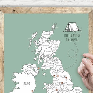 Personalised Camping Gift, UK Pin Map for Mapping Your Travels, Camping ...