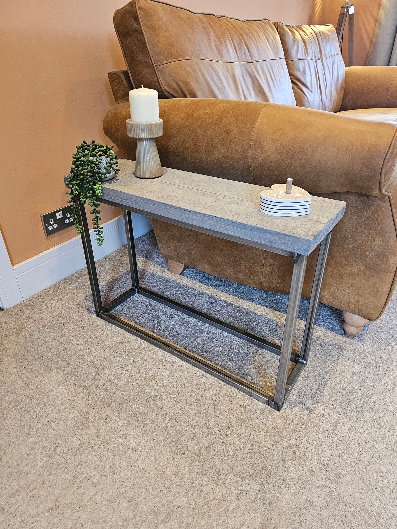 Light GREY Side Table Coffee Table Reclaimed Wood and Steel Handmade ...