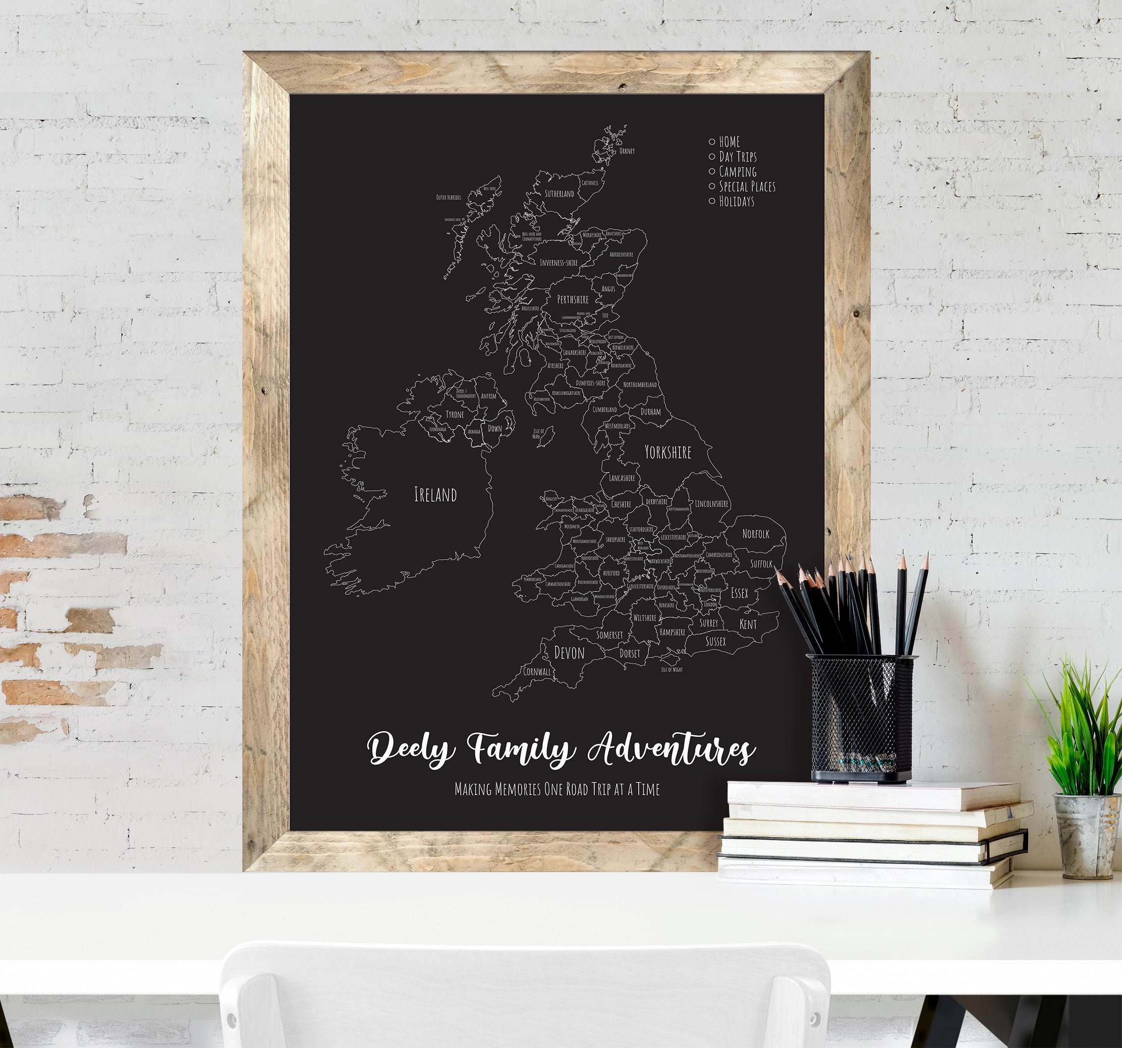 Personalised Black UK Pin Map Custom Poster Print Handmade | Etsy