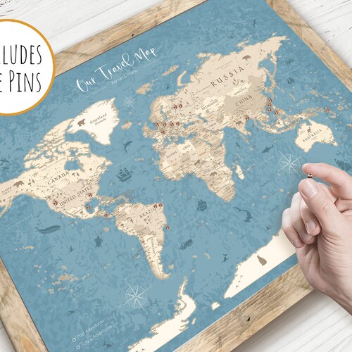 Personalised World Travel Push Pin Map Framed - Etsy UK