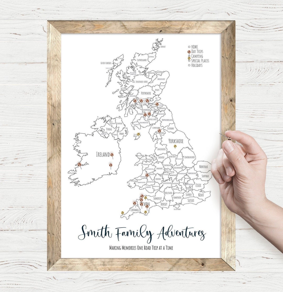 UK PIN MAP Personalised Push Pin Uk Map, Framed Pin Map, Travel Map ...