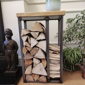 LOG STORE With Kindling Holder Handmade Furniture, Industrial Style ...