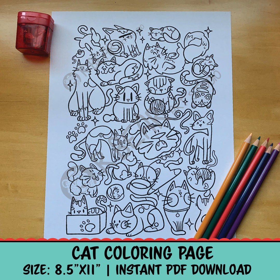 Cat Coloring Page, Coloring Page, Instant Download - Etsy
