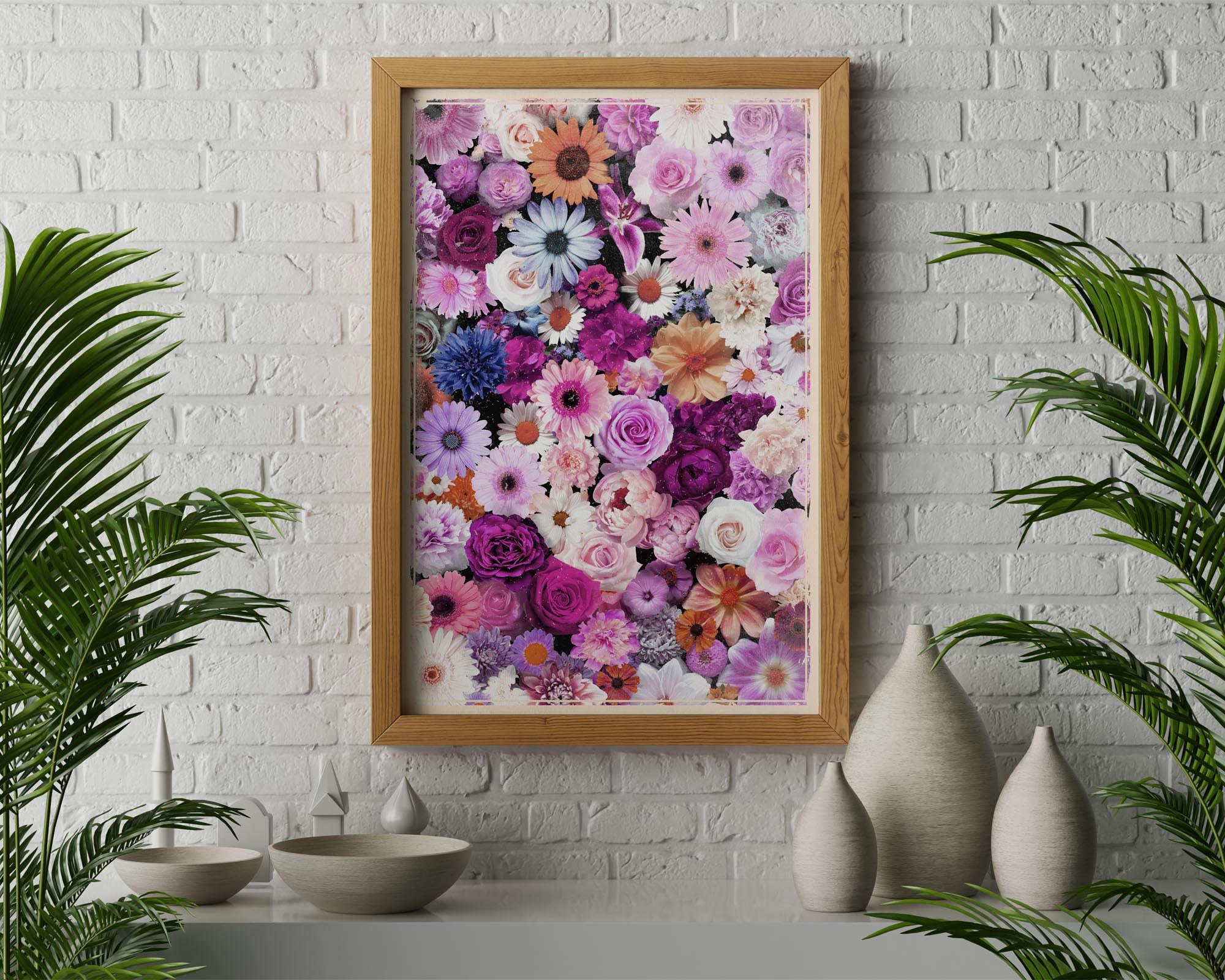 Flower Art, Vintage Style Flower Art Print, Pink Art Wall, Pink ...