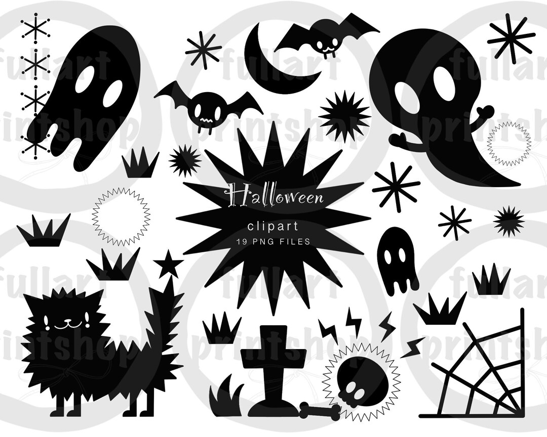 Halloween Ghost Bat Cat Mono Halloween Clip Art Halloween - Etsy