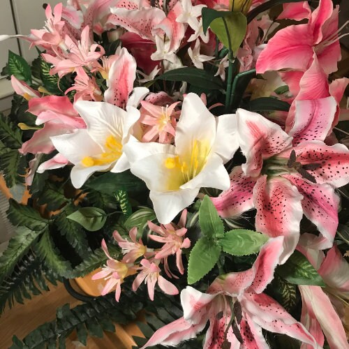 Large Pink Lily and Tiger Lily Cemetery Saddle, Lily Cemetery Saddle ...