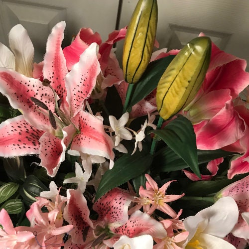 Large Pink Lily and Tiger Lily Cemetery Saddle, Lily Cemetery Saddle ...