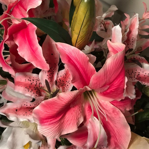 Large Pink Lily and Tiger Lily Cemetery Saddle, Lily Cemetery Saddle ...