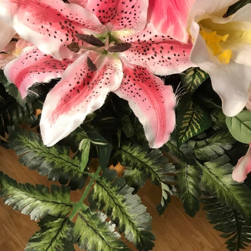 Large Pink Lily and Tiger Lily Cemetery Saddle, Lily Cemetery Saddle ...