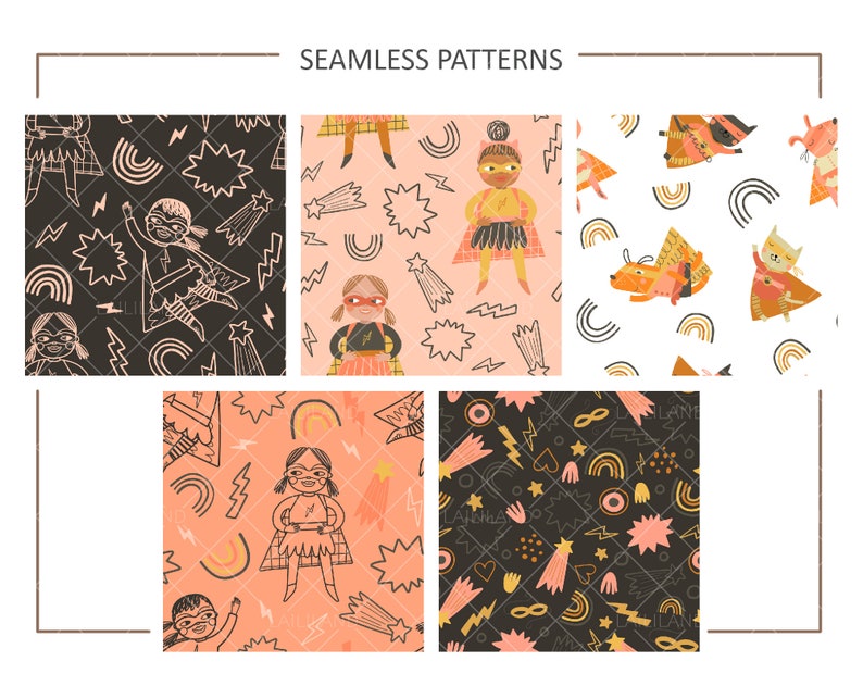 Superhero Bundle Superhero Boy Girl Clipart Kids Seamless - Etsy