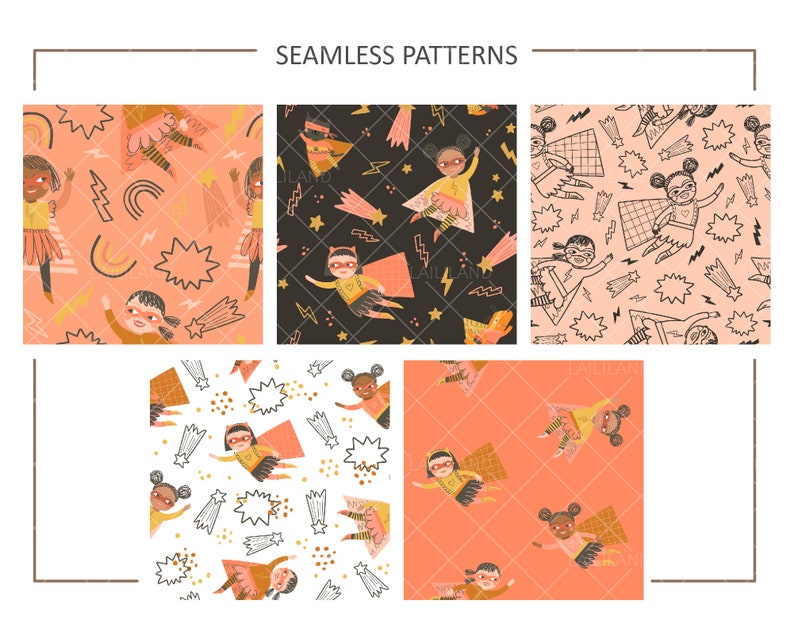 Superhero Bundle Superhero Boy Girl Clipart Kids Seamless - Etsy