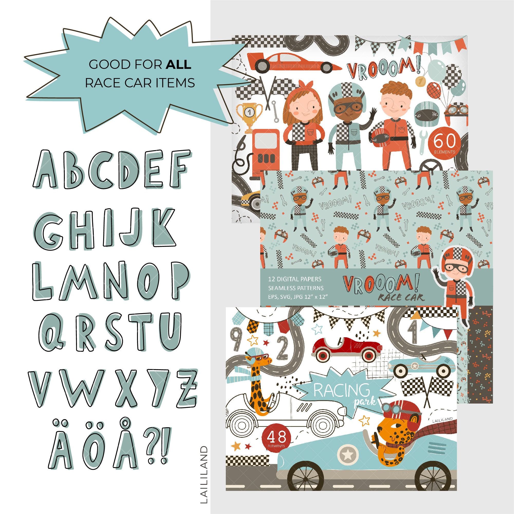 Decorative Alphabet Clipart Race Car Hand Drawn Alphabet Png - Etsy UK