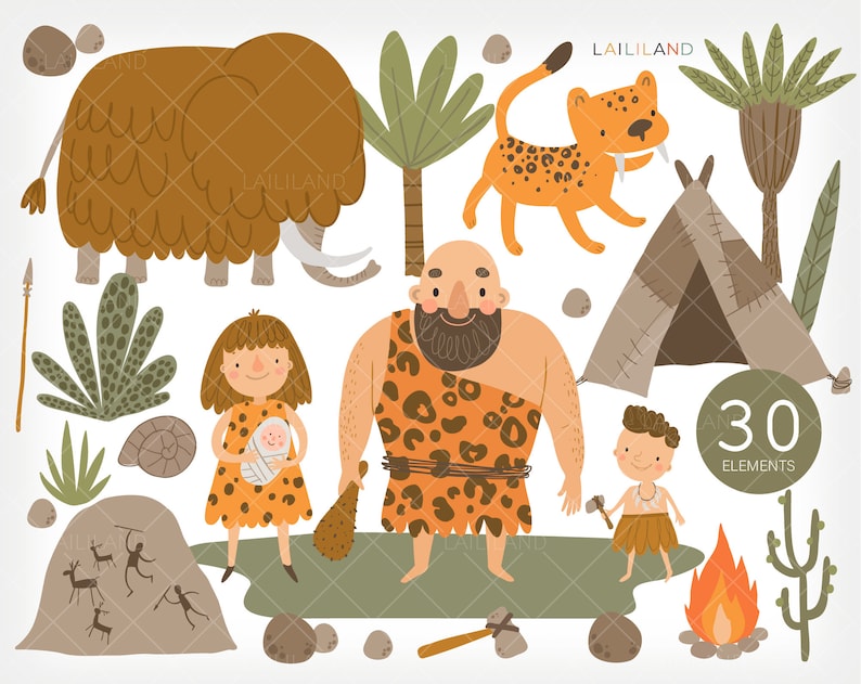Stone Age Clipart Prehistoric Era Clip Art Ice Age Family | Etsy