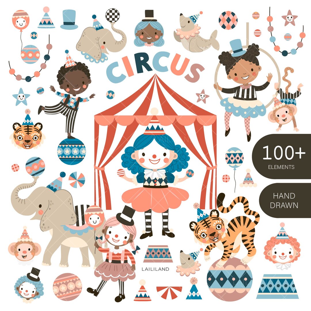 Circus Clipart: Clown, Tent, Animals PNG, EPS Graphics (digital ...