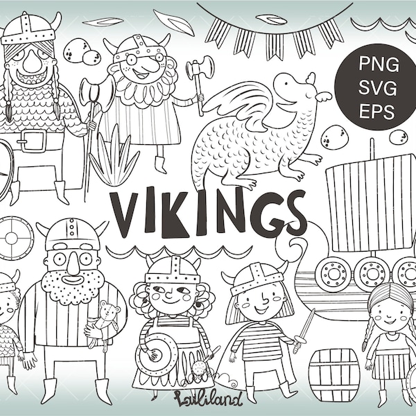 Vikings Black and White Clipart - Etsy