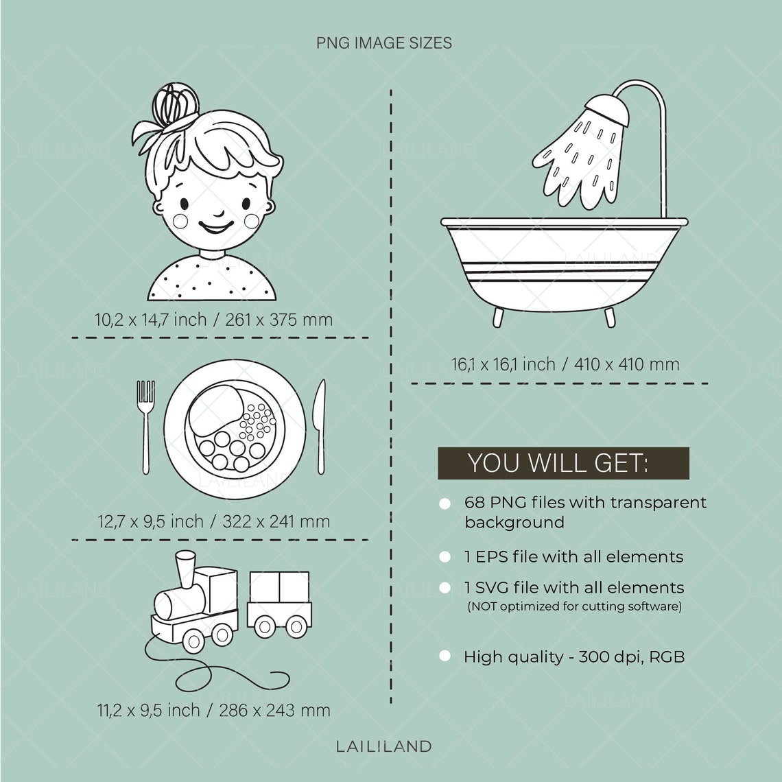 Kids Daily Routine Black and White Clipart: Morning, Evening Doodle Art ...