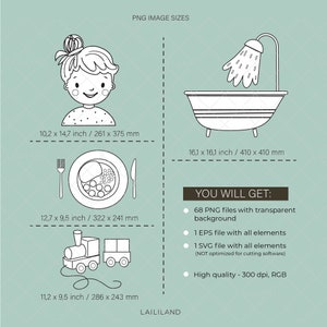 Kids Daily Routine Black and White Clipart: Morning, Evening Doodle Art ...
