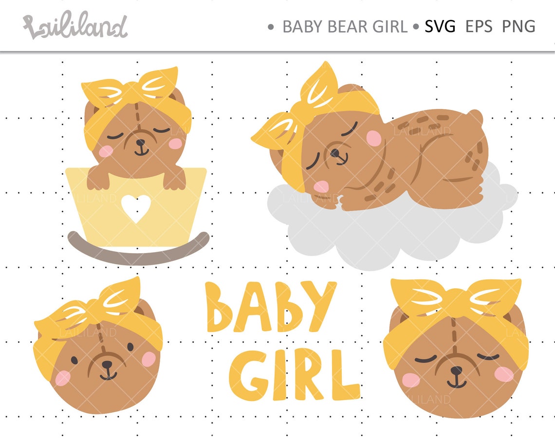 Baby Bear Svg, Baby Girl Svg, Teddy Bear Baby Shower Svg, Bear Head Svg ...