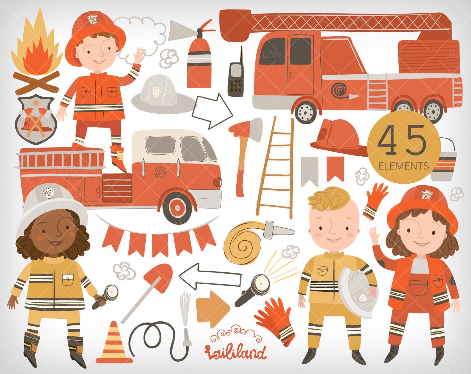 Firefighter clipart cute fireman clip art kids firefighters | Etsy