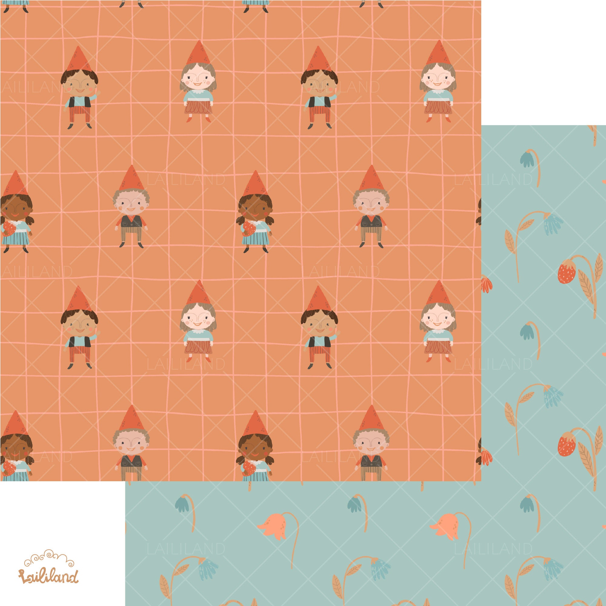 Garden Gnome Digital Paper Seamless Pattern Kids Digital | Etsy