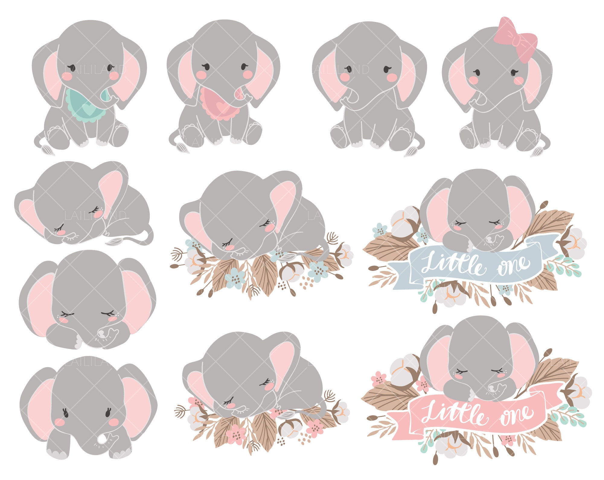Baby Elephant Clipart Baby Shower Clipart Girl Elephant - Etsy UK