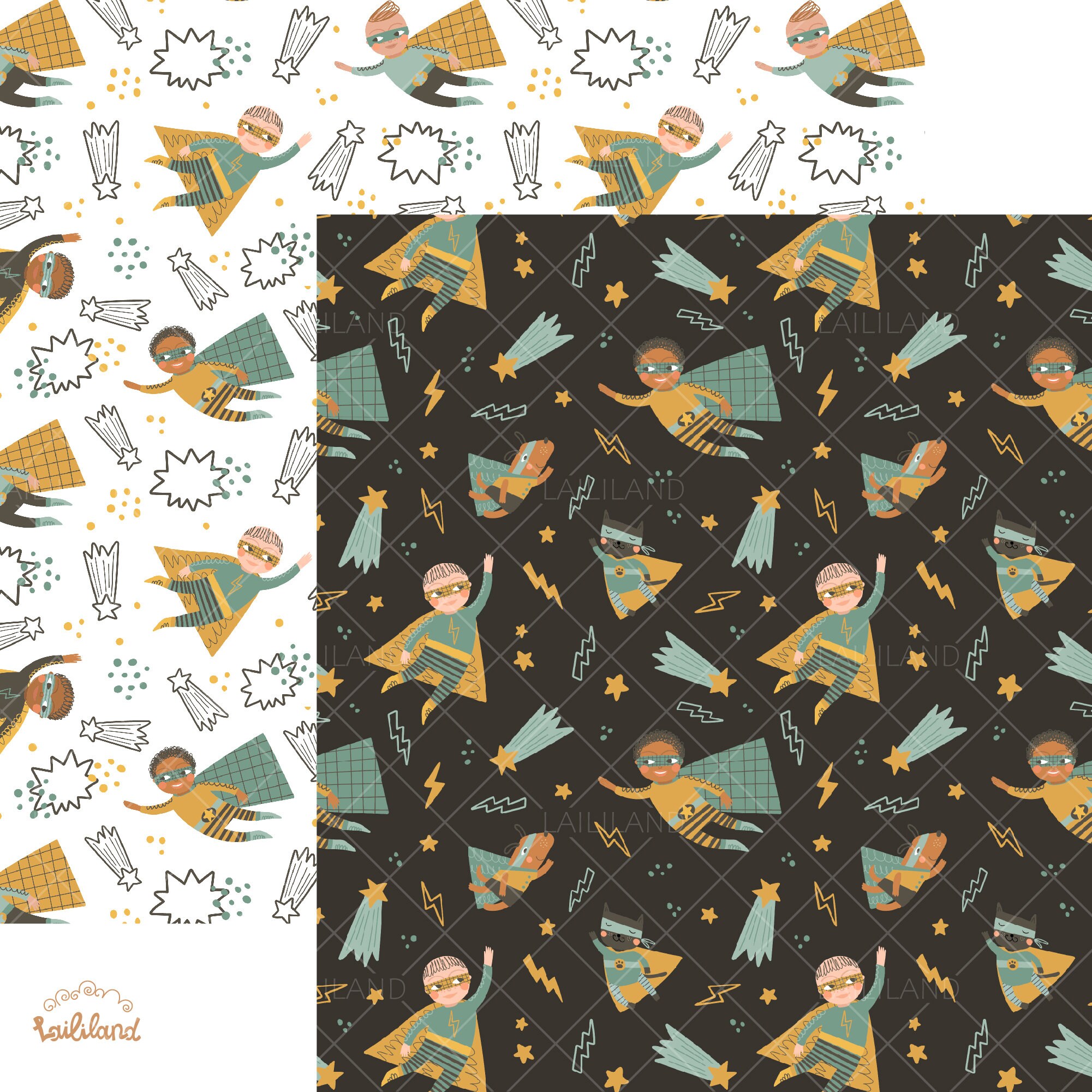 Superhero Digital Paper Superhero Boy Seamless Pattern Kids | Etsy