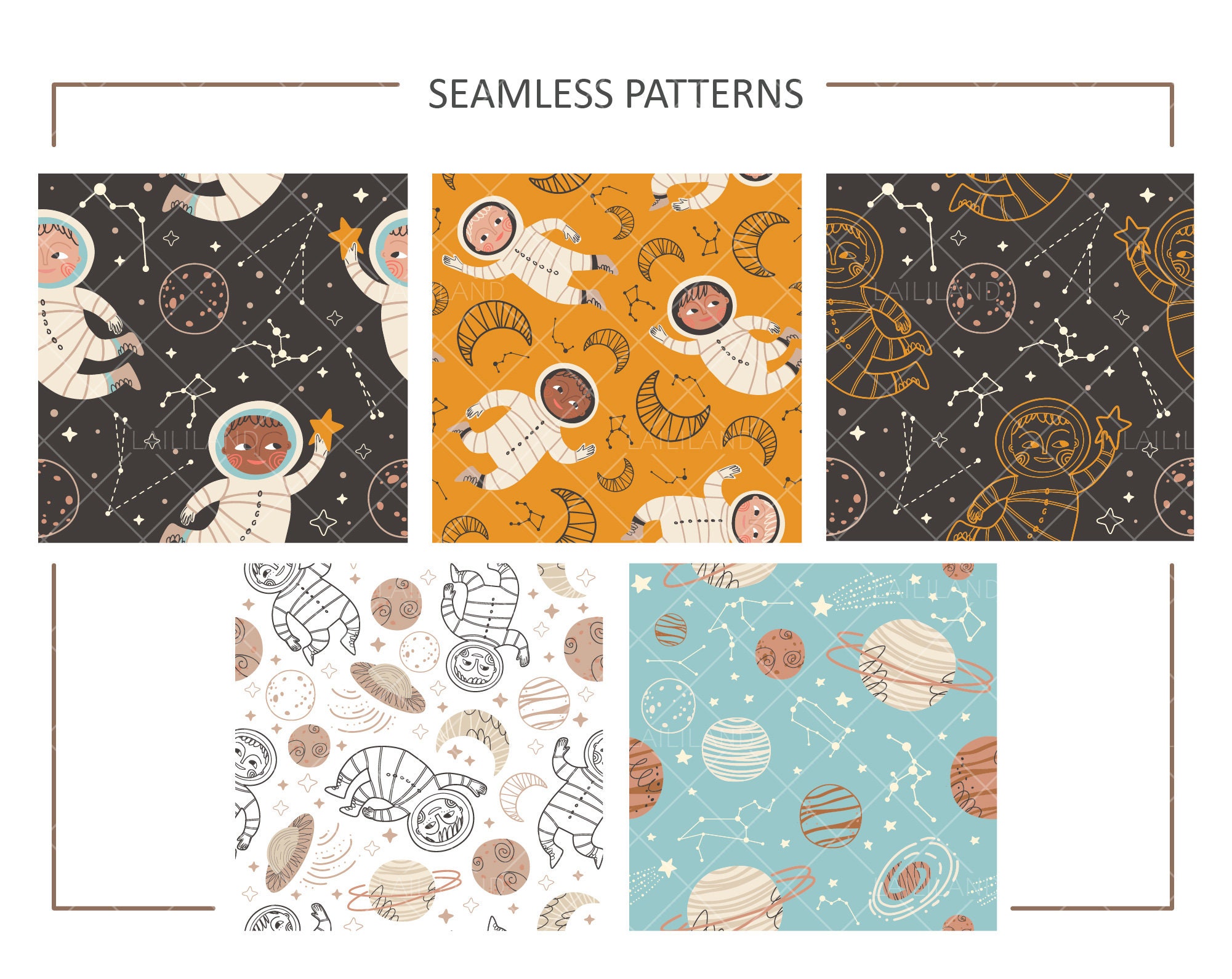 Space Digital Paper Little Astronaut Seamless Pattern Set | Etsy